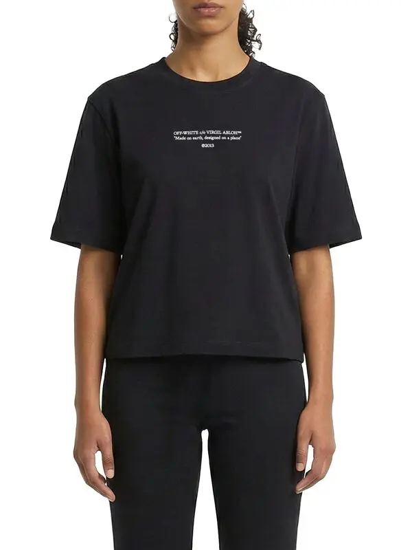 Off-White Cotton T-shirts With Logo - Black