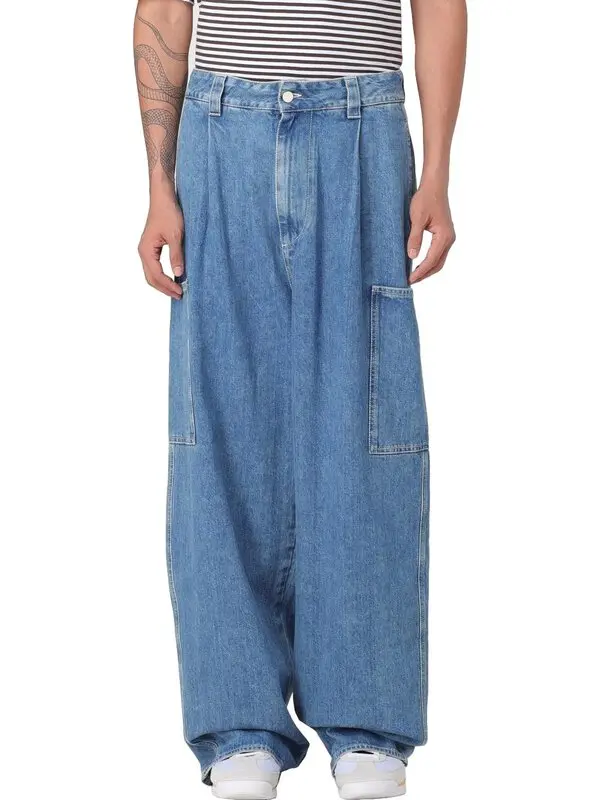 Sunnei Pleated Wide Leg Cargo Jeans - Denim