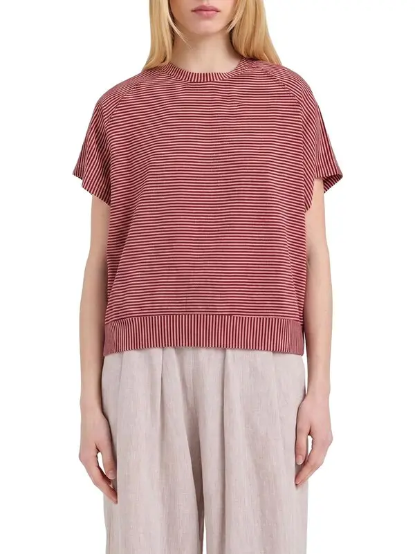Momoni Striped Cotton Blend T-shirt - Wine