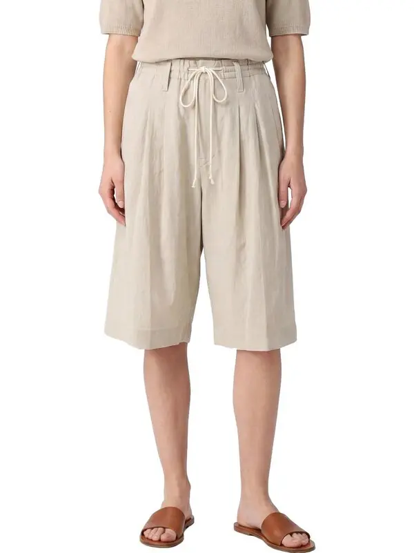 Y’s Knee-length Linen And Cotton-blend Shorts With High-waist And Adjustable Drawstring - Ivory