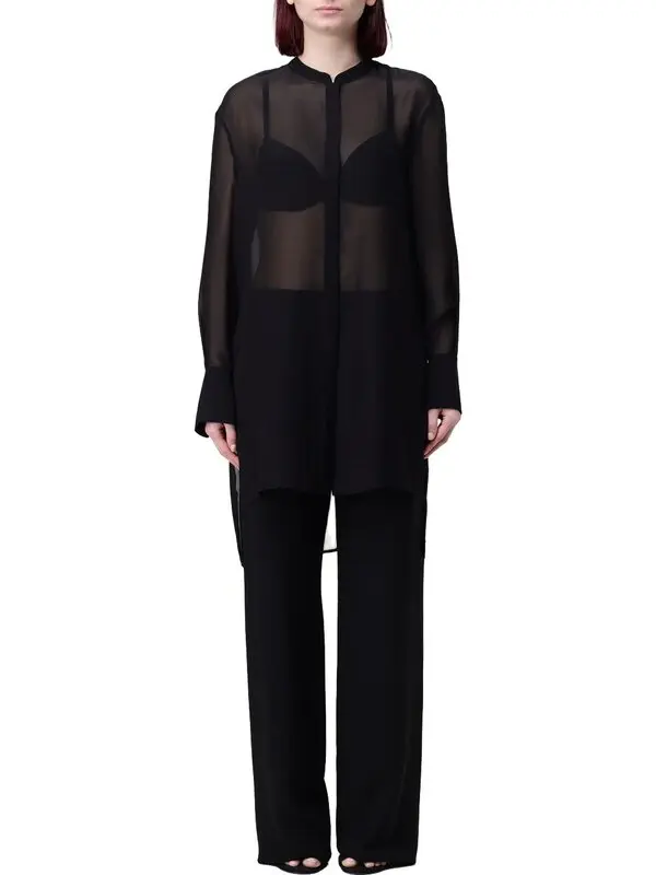 Emporio Armani Sheer Mandarin Collar Shirt - Black
