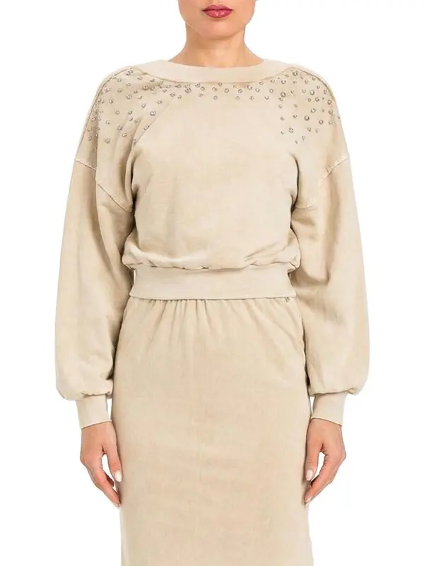 TWINSET Cropped Sweatshirt With Rhinestones - Beige
