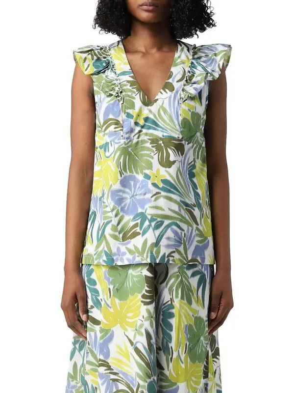 Liu Jo Tropical Print V-neck Top - Green