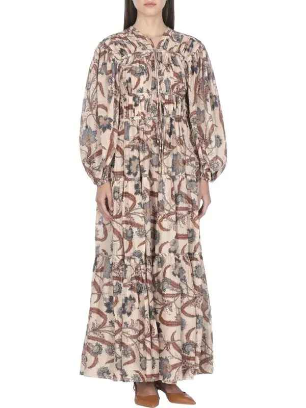 Zimmermann Printed Maxi Dress With Tie Neck - Beige