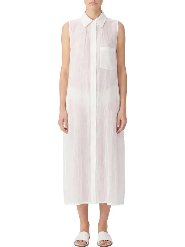 Y’s Midi Chemisier Dress Pure Linen, French Collar - White