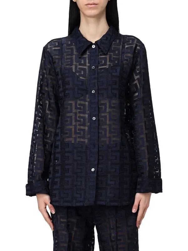 Liviana Conti Monogram Sheer Long Sleeve Shirt - Blue