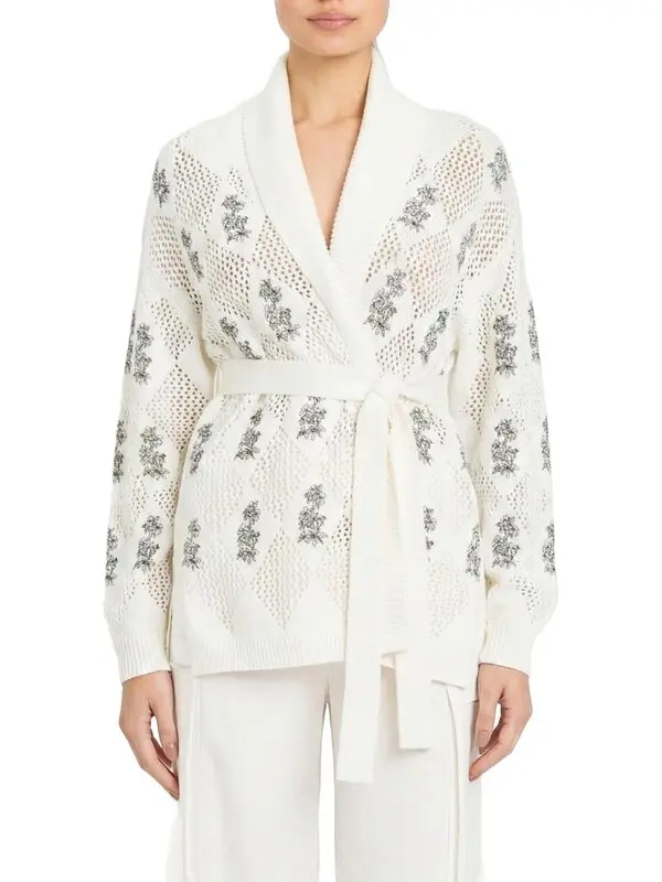 TWINSET Cotton Knit Floral Cardigan With Shawl Collar - Multicolor