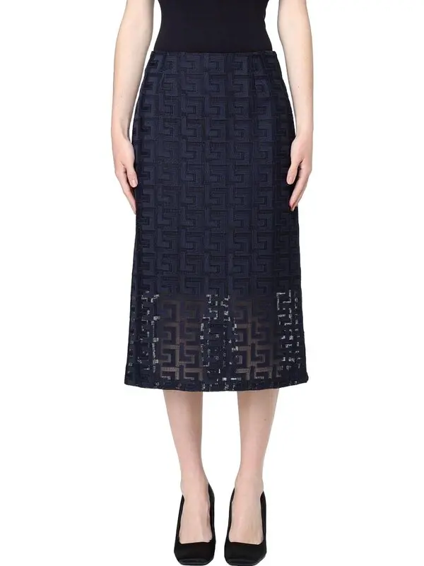 Liviana Conti Monogram Cotton Blend Midi Skirt - Blue