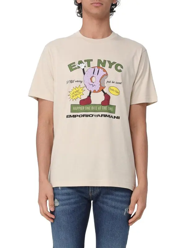 Emporio Armani Printed Cotton T-shirt - Beige