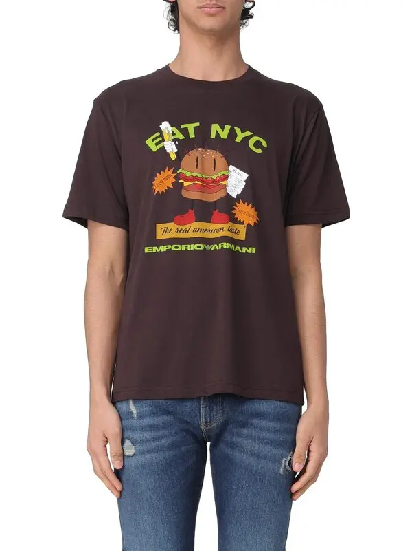 Emporio Armani Printed Cotton T-shirt - Brown