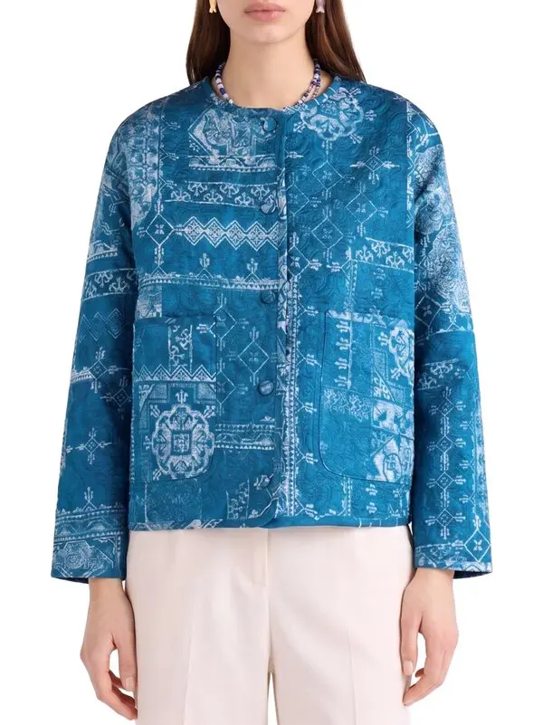 Momoni Gelsomino Printed Viscose Twill Coat - Blue
