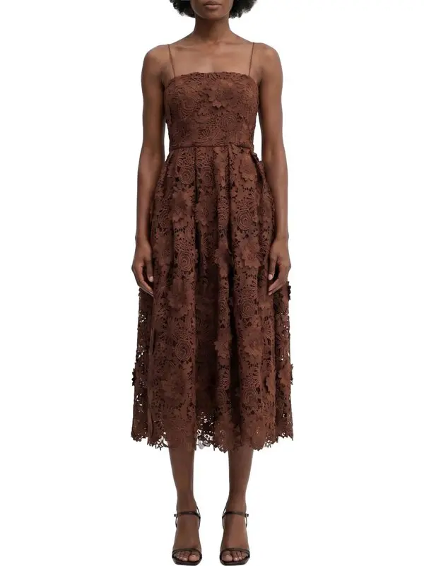 ROTATE BY BIRGER CHRISTENSEN Macramé Lace Midi Dress - Brown