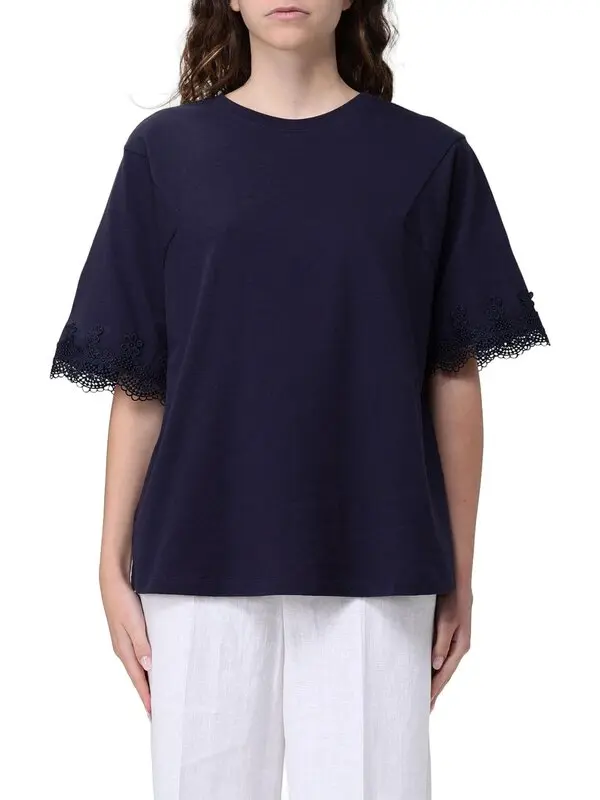 TWINSET Cotton T-shirts With Embroidery - Blue