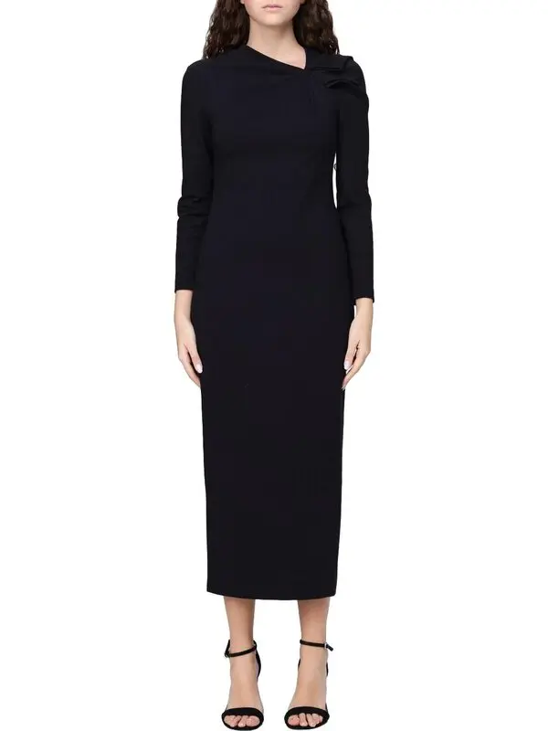 Emporio Armani Viscose Blend Asymmetrical Neck Midi Dress - Black