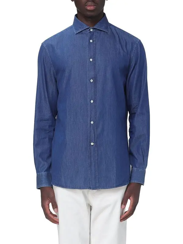 Brunello Cucinelli Slim Fit Cotton Shirt With French Collar - Denim