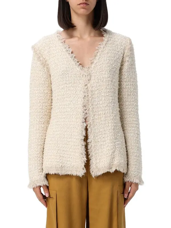 TWINSET Cotton Bouclé Jacket With Frayed Hem - Ivory