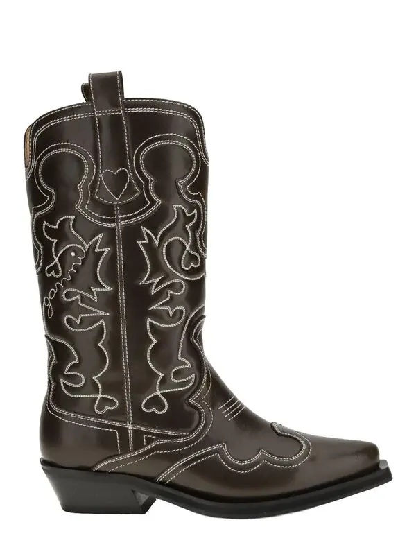 GANNI Western Style Boots - Olive