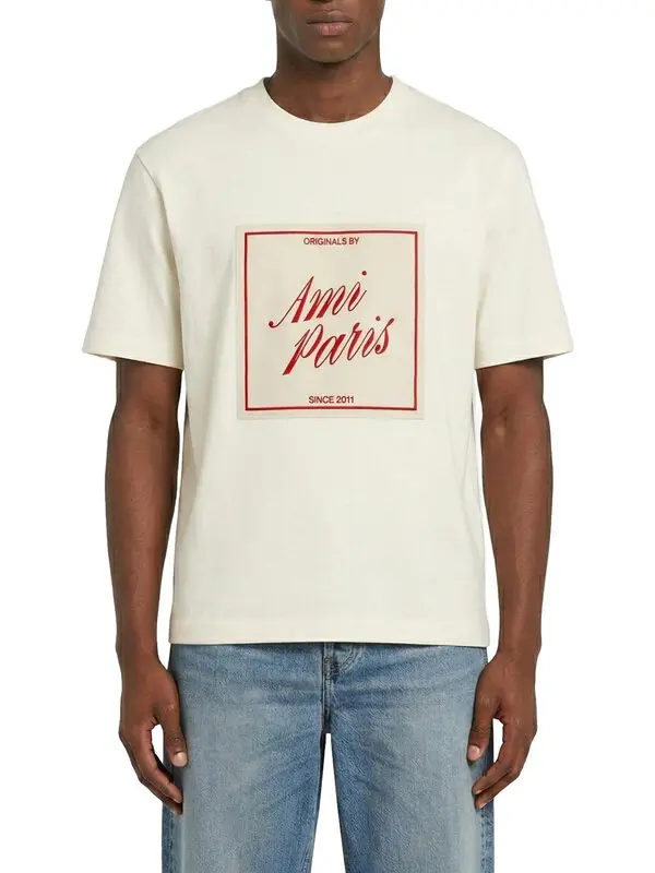 AMI Paris Cotton T-shirt With Logo - Beige