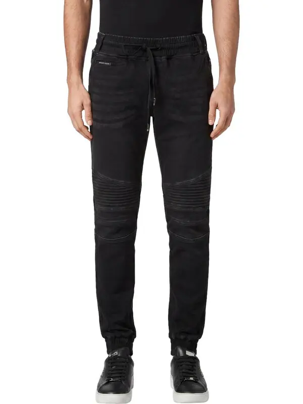 Philipp Plein Slim Fit Skinny Jeans With Drawstring Waist - Black