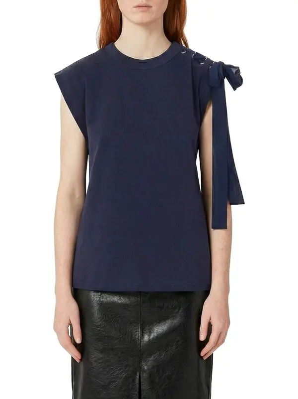 TWINSET Cotton T-shirt With Ribbon Detail - Blue
