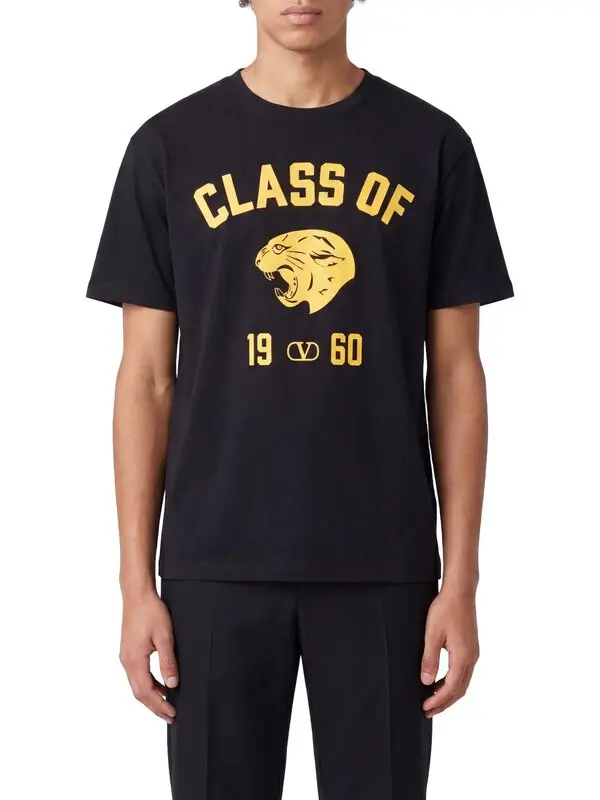 Valentino Garavani Crewneck Cotton T-shirt With Vlogo Signature Print - Black