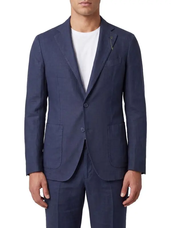 SANTANIELLO Linen Single-breasted Blazer - Blue