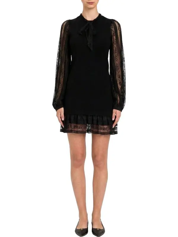 TWINSET Viscose Knit And Lace Mini Dress - Black
