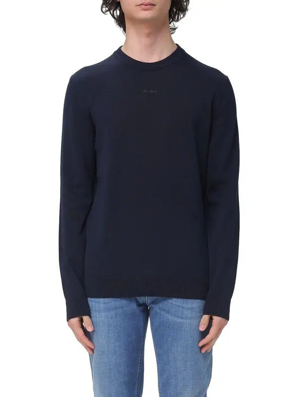Hugo Cotton Knit Crewneck Sweater - Blue