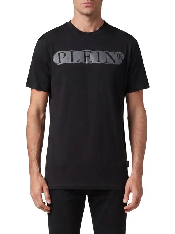 Philipp Plein Cotton Crew Neck T-shirt With Contrasting Logo Lettering Print - Black
