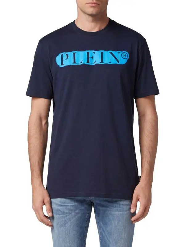Philipp Plein Cotton Crew Neck T-shirt With Contrasting Logo Lettering Print - Blue