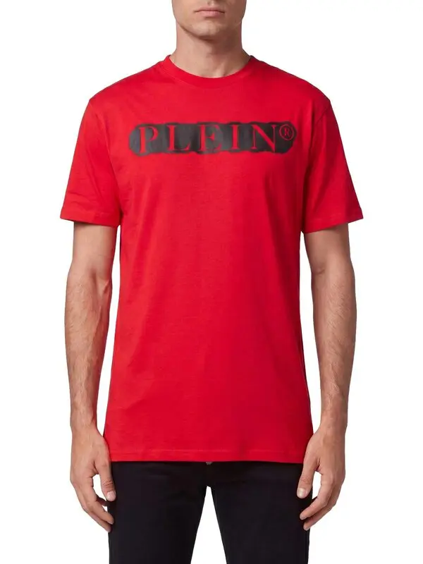Philipp Plein Cotton Crew Neck T-shirt With Contrasting Logo Lettering Print - Red