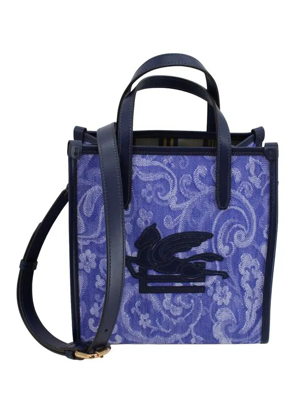 Etro Paisley Print Cotton Handbag With Leather Details - Violet