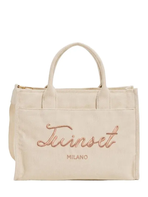 TWINSET Signature Canvas Tote Bag - Sand