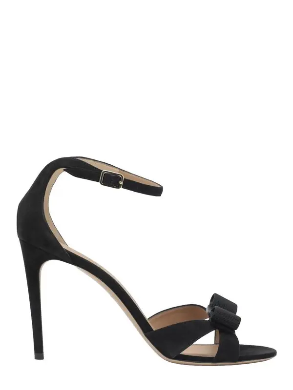 FERRAGAMO Suede Vara Bow Stiletto Sandals - Black