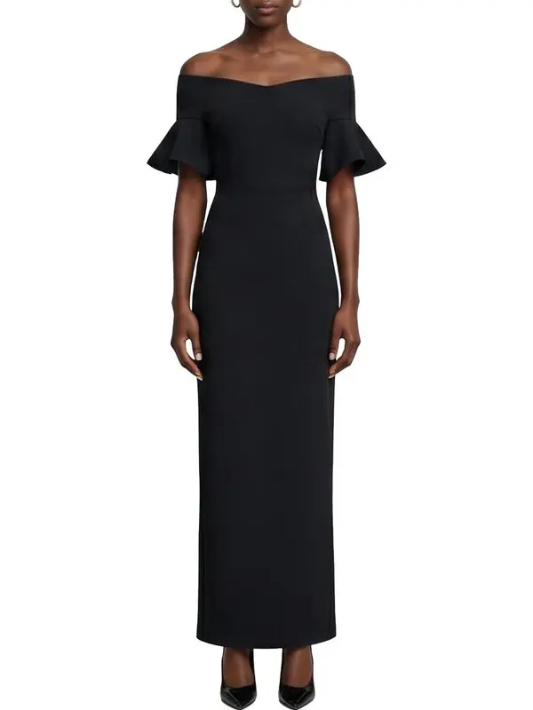 Solace London Off-the-shoulder Flared Sleeve Gown - Black