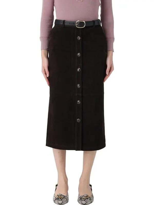 SELF-PORTRAIT Suede Button-front Midi Skirt - Brown