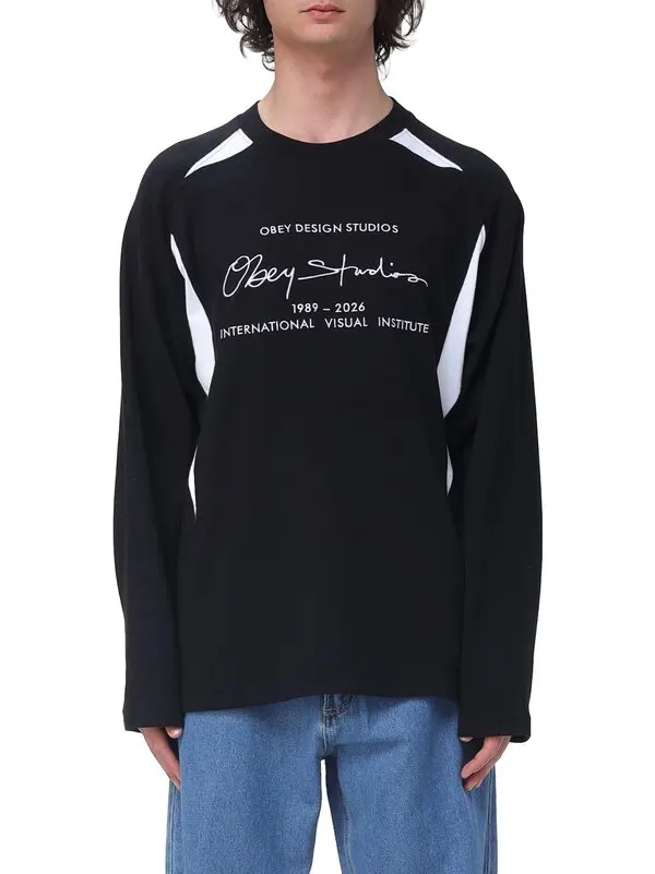 Obey Cotton Long Sleeve T-shirt With Logo - Black