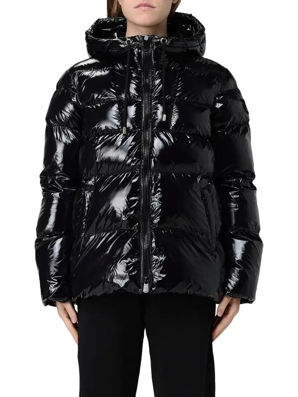 Pinko Quilted Waterproof Nylon Short Puffer Jacket With Hood And Elasticated Cuffs - Black