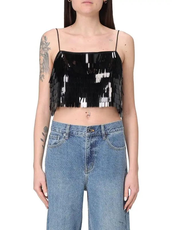 SELF-PORTRAIT Sequin Embellished Cropped Top - Black