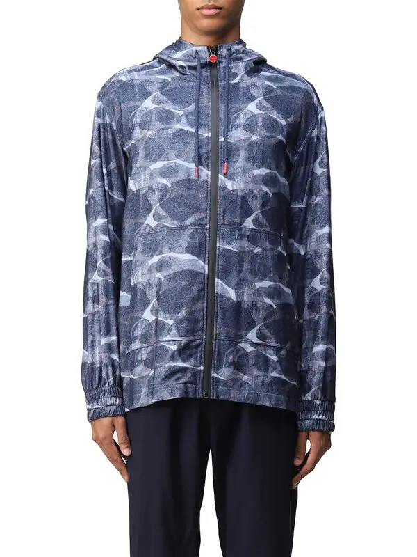 Kiton Hooded Zip-up Jacket With Abstract Print - Denim