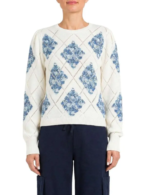 TWINSET Cotton Crewneck Pullover With Diamond Pattern - Multicolor
