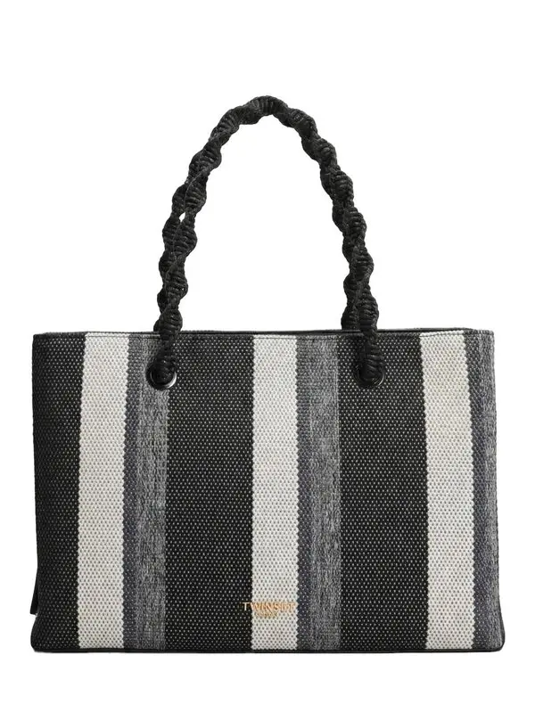 TWINSET Striped Canvas Tote Bag - Grey