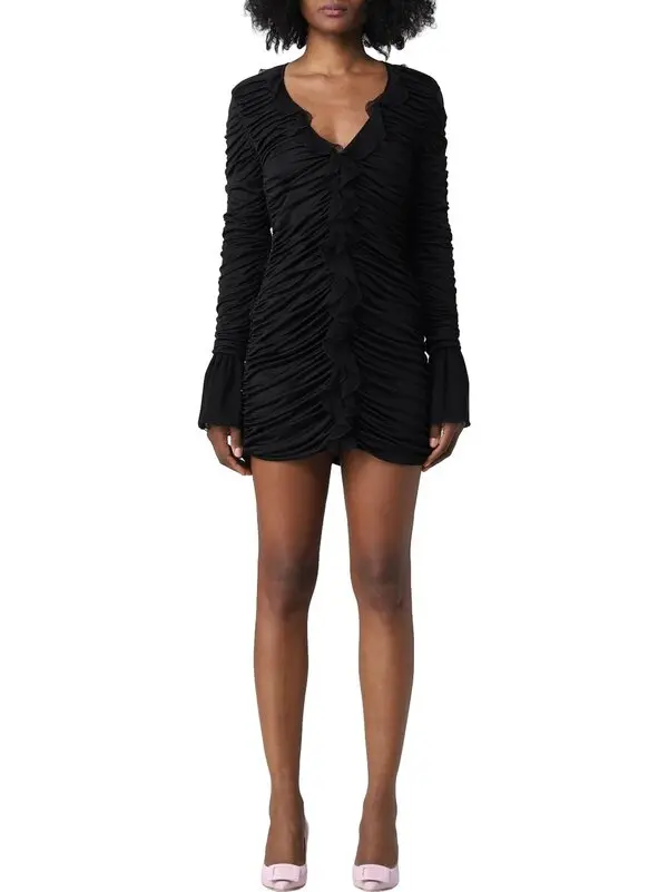 Blumarine Gathered V-neck Dress - Black