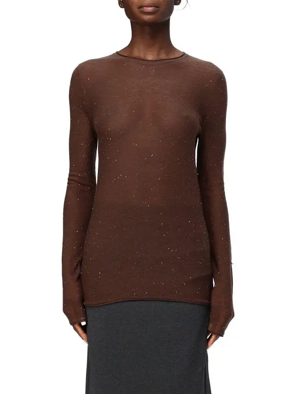 Pinko Long Sleeve Embellished Jumper - Brown