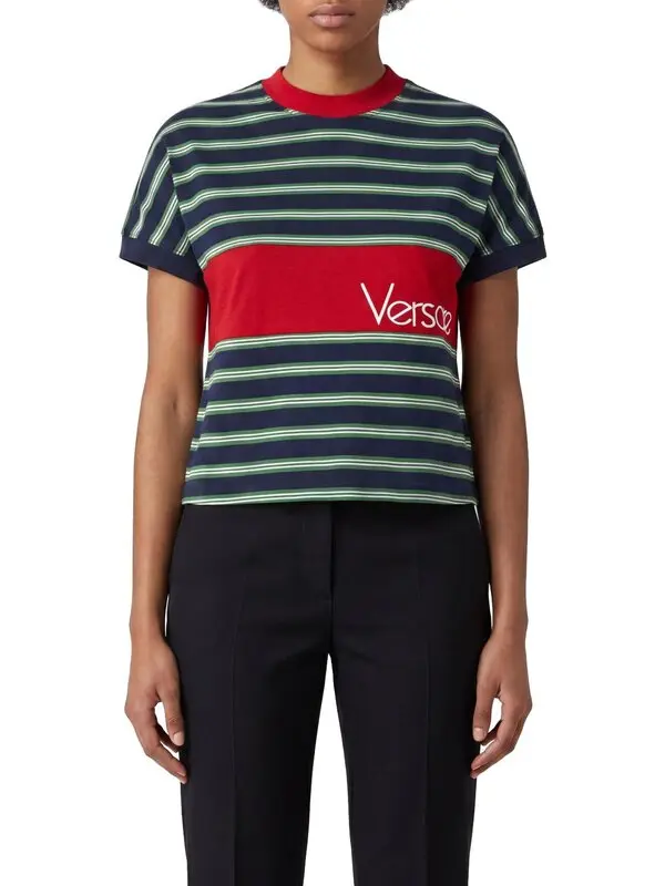Versace Slim Fit Striped Cotton T-shirt - Green