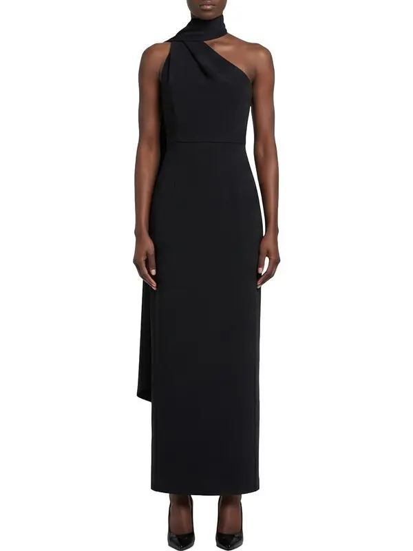 Solace London Asymmetrical Drape Maxi Dress - Black