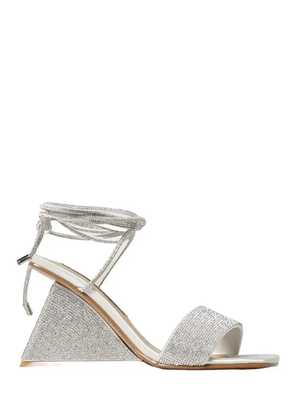 TWENTY FOURHAITCH Lezira Glitter Polyurethane Wedge Sandals With Tie Fastening - Silver