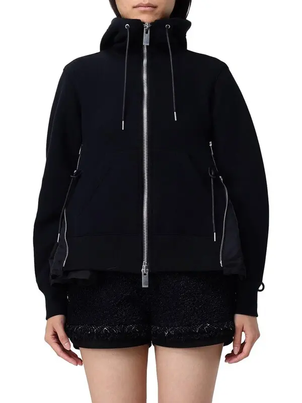 Sacai Zip-up Hoodie With Contrasting Panels - Black