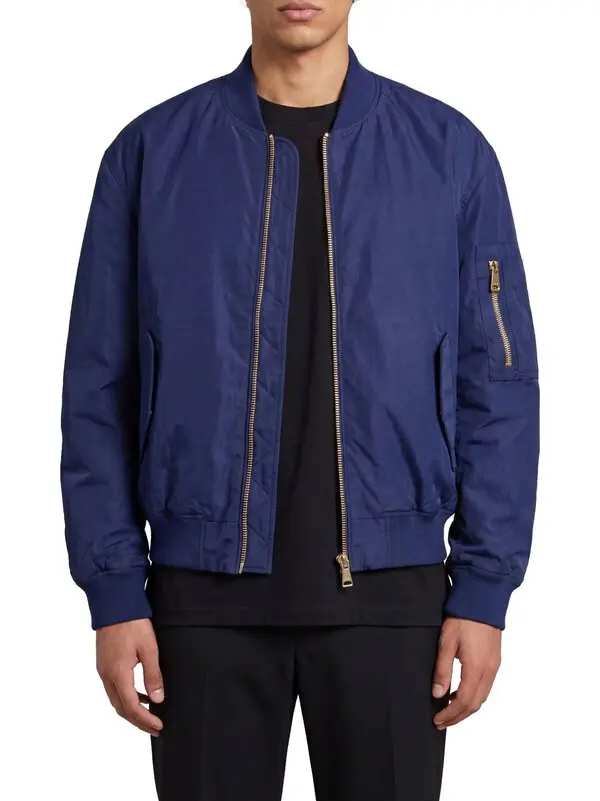 Balmain Nylon Bomber Jacket With Zip Closure And Patch Pockets - Blue