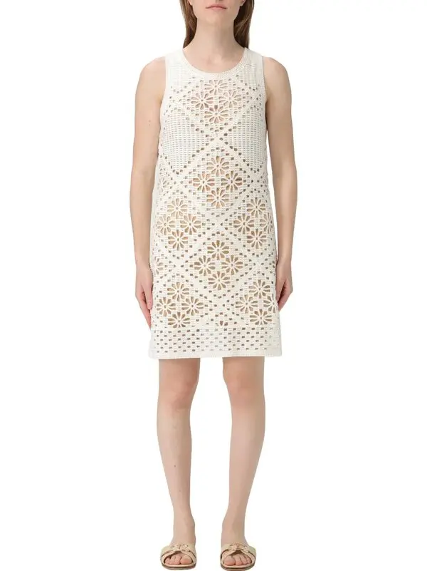 TWINSET Crocheted Mini Dress With Geometric And Floral Motifs - Ice